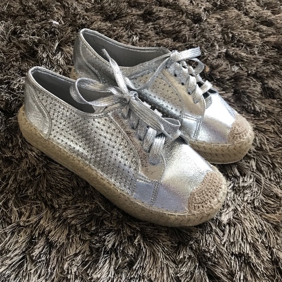 Shoes | Metallic Silver Espadrille Platform Sneakers | Poshmark